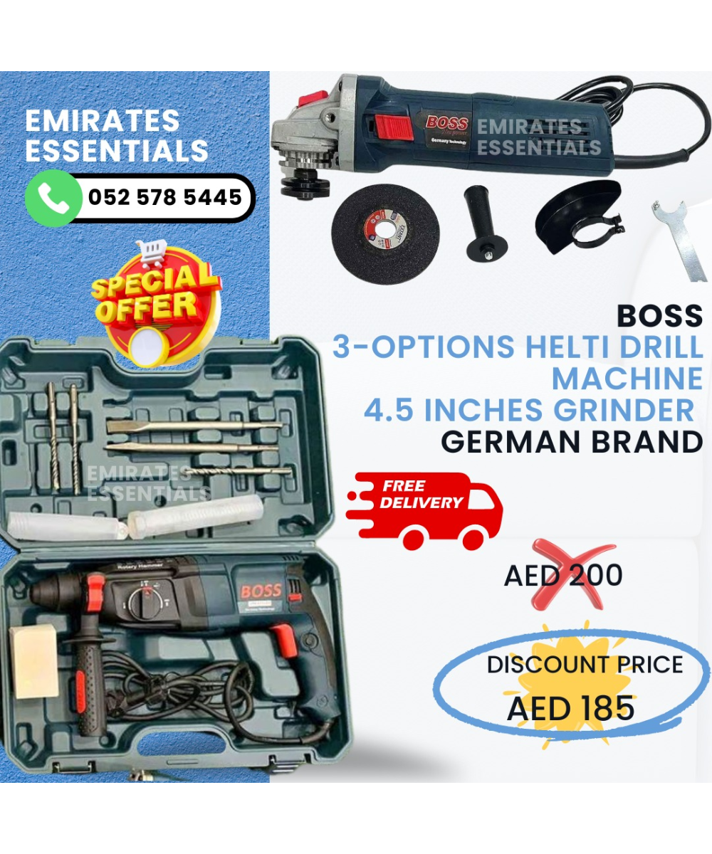 BOSS Brand | 3-Options Helti Drill Machine with 4.4 inches Grinder ...